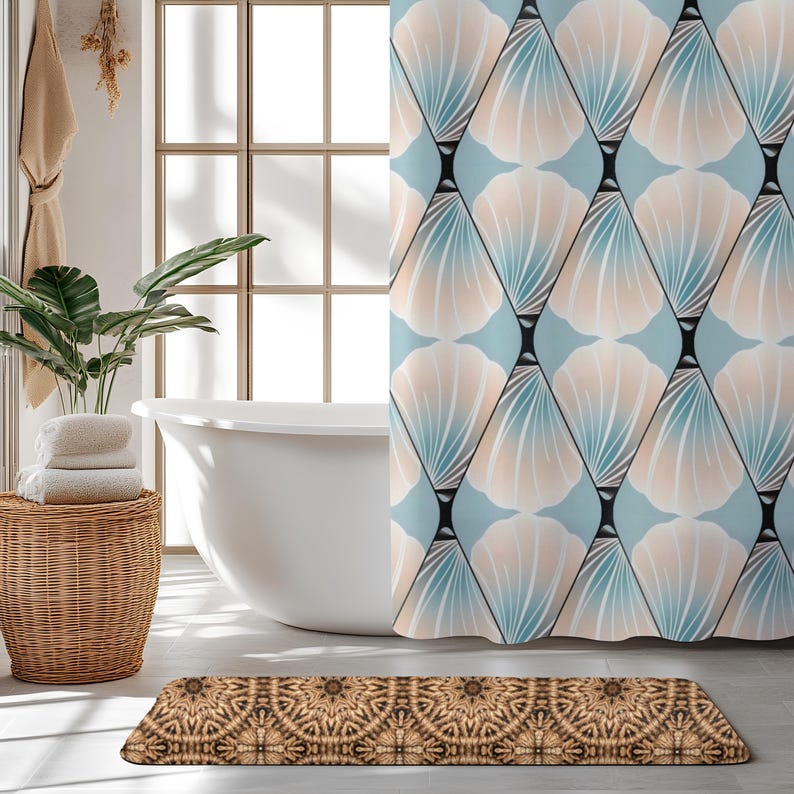 Mid-century Coastal Seashell Pattern Shower Curtains, Mid-century ...