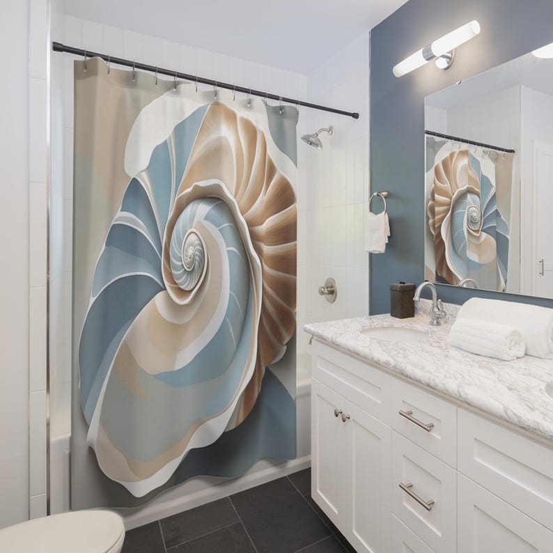 Modern Seashell Shower Curtains Coastal Seashell Shower Curtain, Modern ...