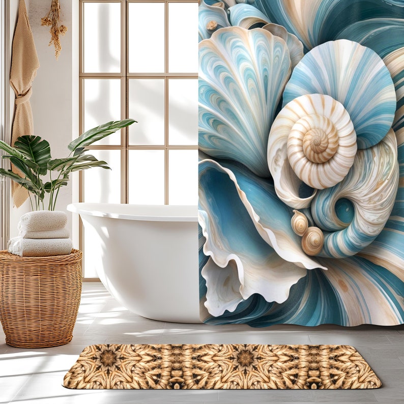 Coastal Seashell Shower Curtains, Beach House Shower Curtain, Ocean ...