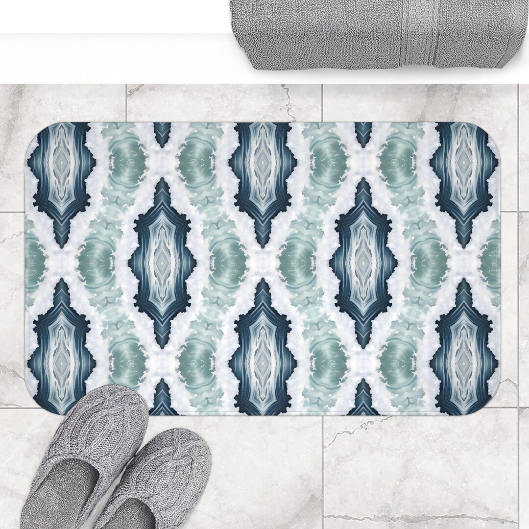 Modern Unconventional Ocean Wave Pattern Bath Mat, Coastal Mat Shower ...