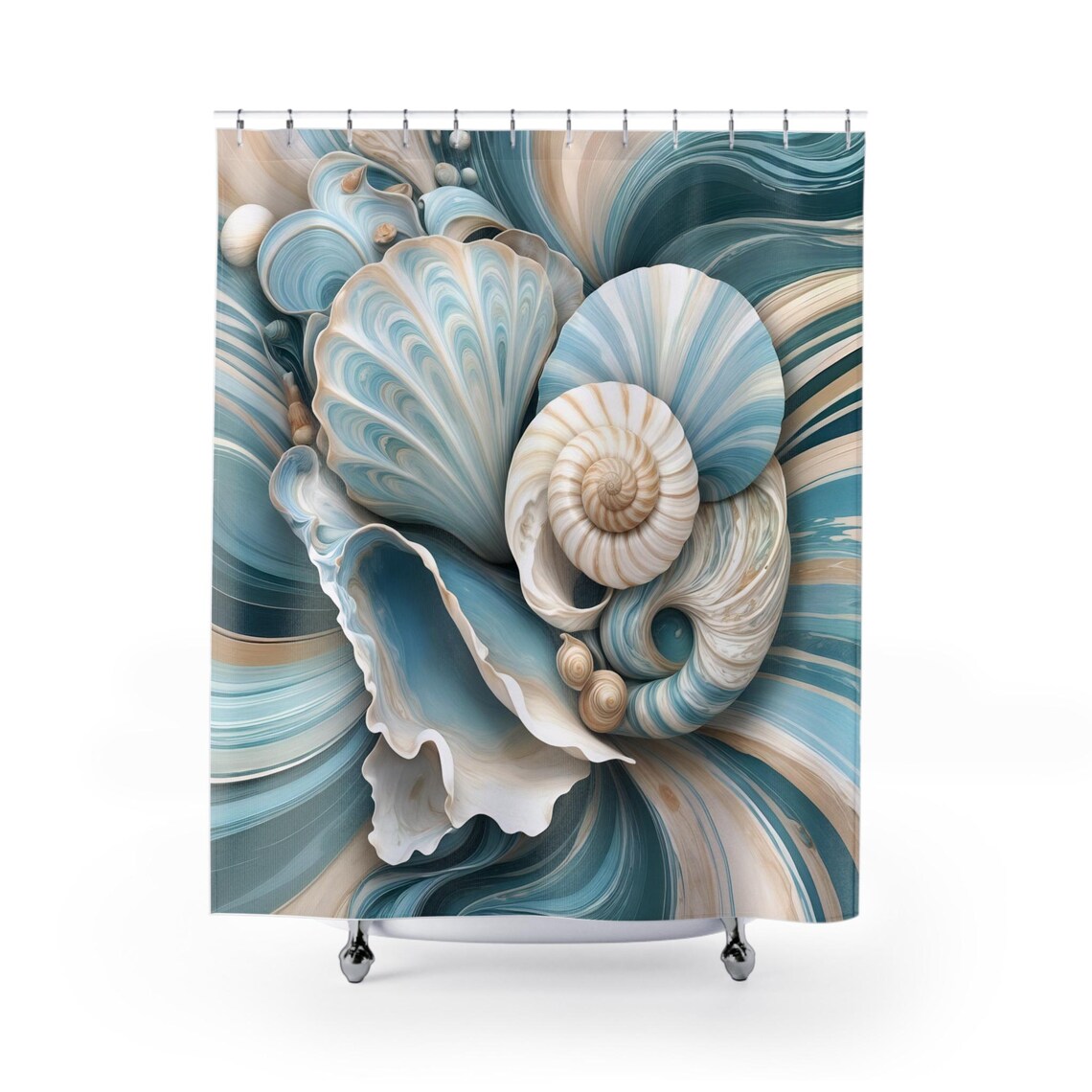 Coastal Seashell Shower Curtains, Beach House Shower Curtain, Ocean ...