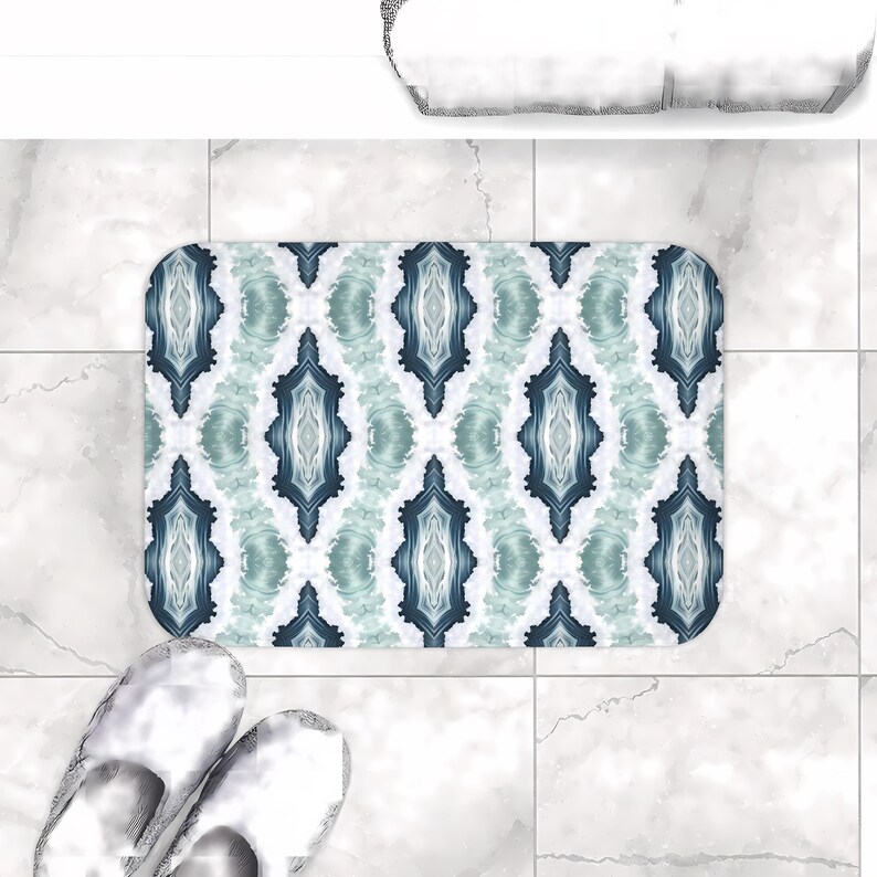 Modern Unconventional Ocean Wave Pattern Bath Mat, Coastal Mat Shower ...