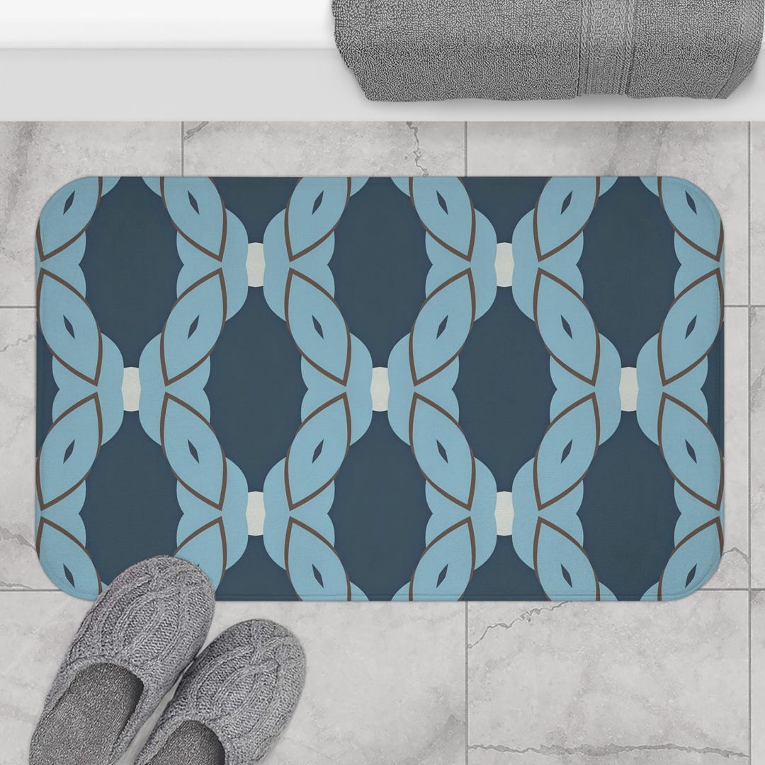 Modern Coastal Bath Mat, Coastal Cottage Bath Mat, Nautical Bath Mat ...