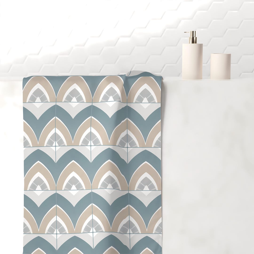 Modern Coastal Pattern Bath Towel, Boho Coastal Bath Towel, Coastal ...