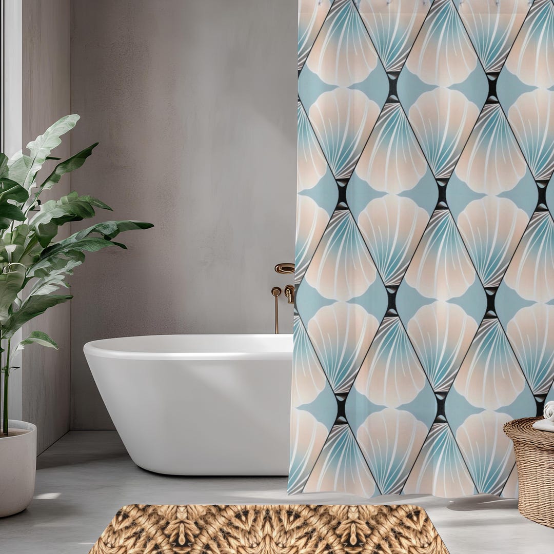 Mid-century Coastal Seashell Pattern Shower Curtains, Mid-century ...
