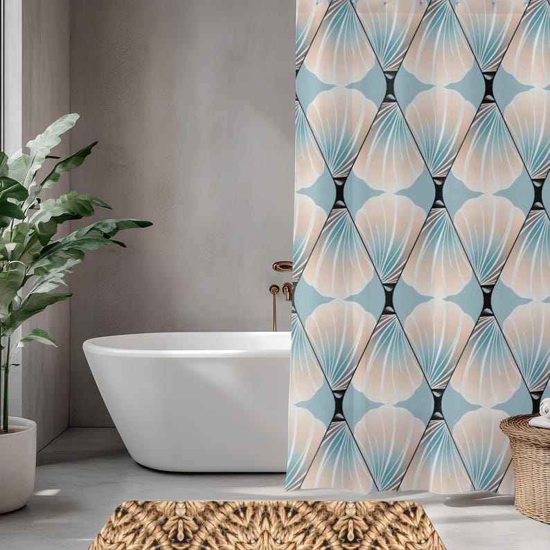 Mid-century Coastal Seashell Pattern Shower Curtains, Mid-century ...
