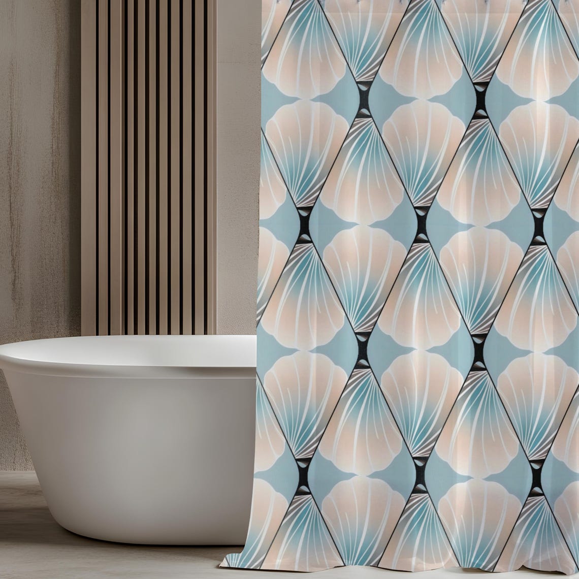 Mid-century Coastal Seashell Pattern Shower Curtains, Mid-century ...