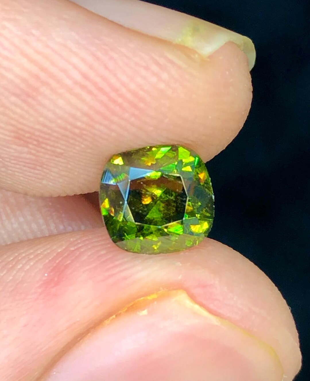 Chrome Sphene Gemstone: Green Cushion Cut Titanite, Rare Chrome Sphene ...