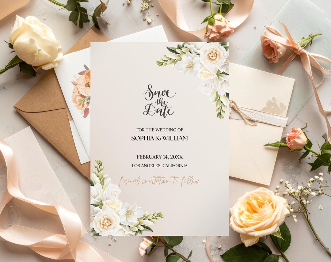 Editable Canva Save the Date, Neutral Beige Printable Invite Set | Ruby ...