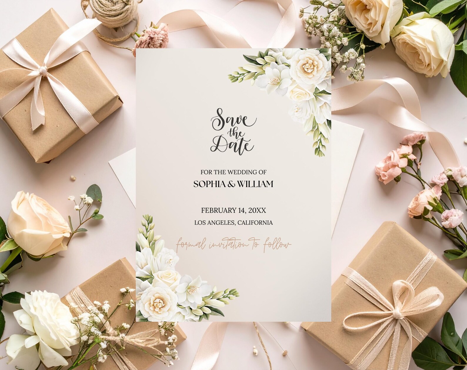 Editable Canva Save the Date, Neutral Beige Printable Invite Set | Ruby ...