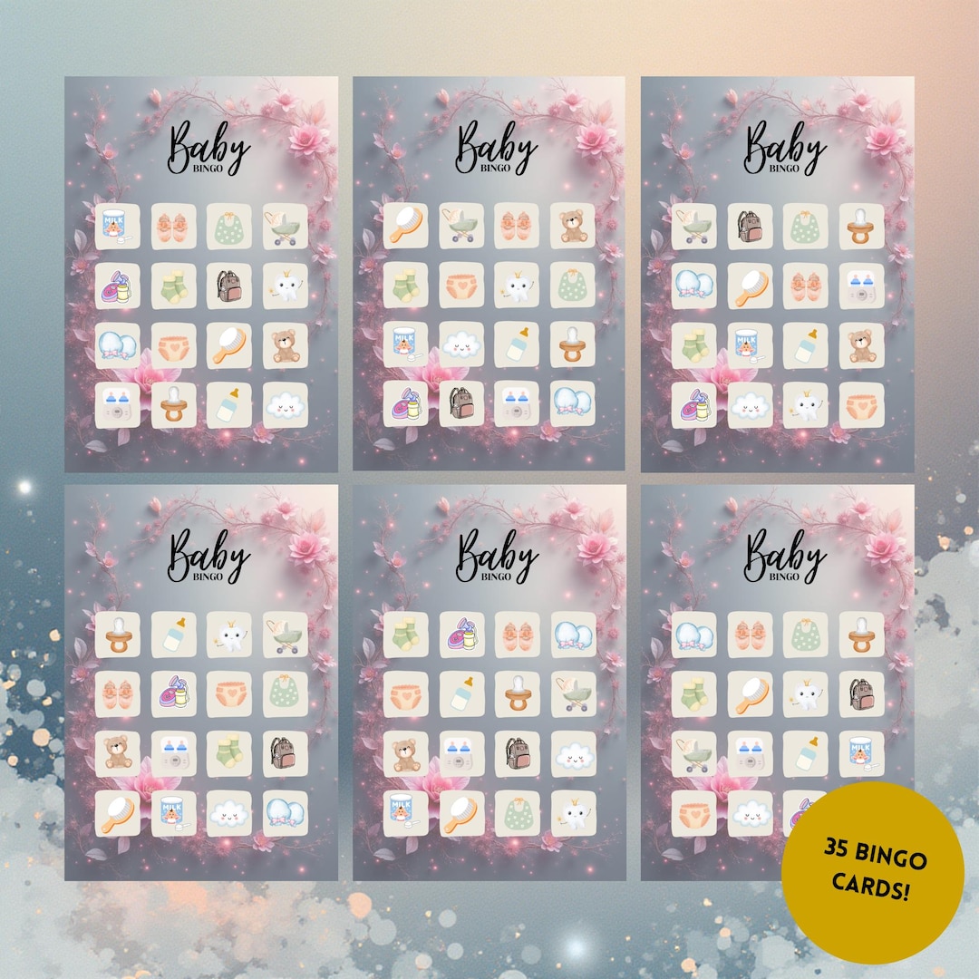 Baby Bingo Game Printable in Pink Grey Floral Theme | Instant Download ...