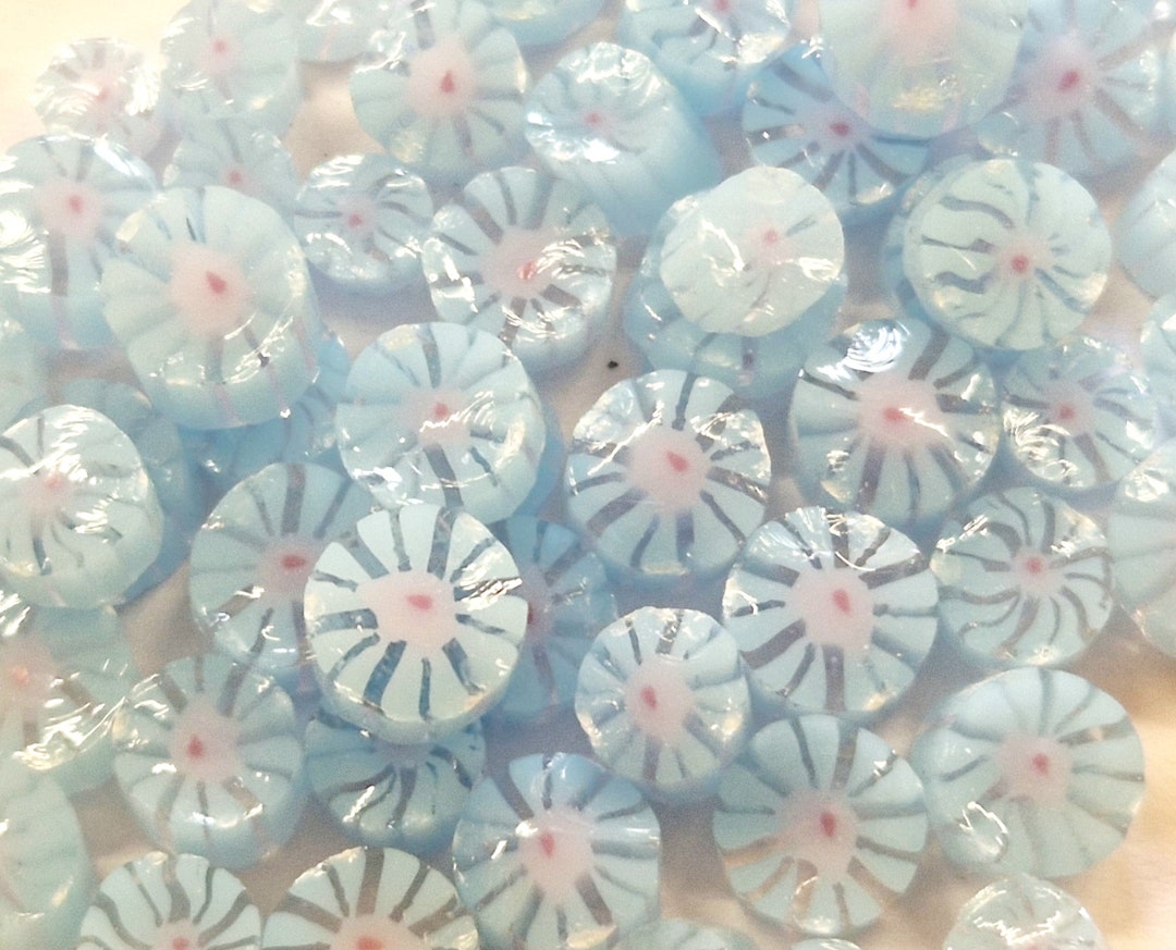 Pale Blue Murrini Slices, Baby Blue Frilly Daisy, Bullseye Glass, COE ...