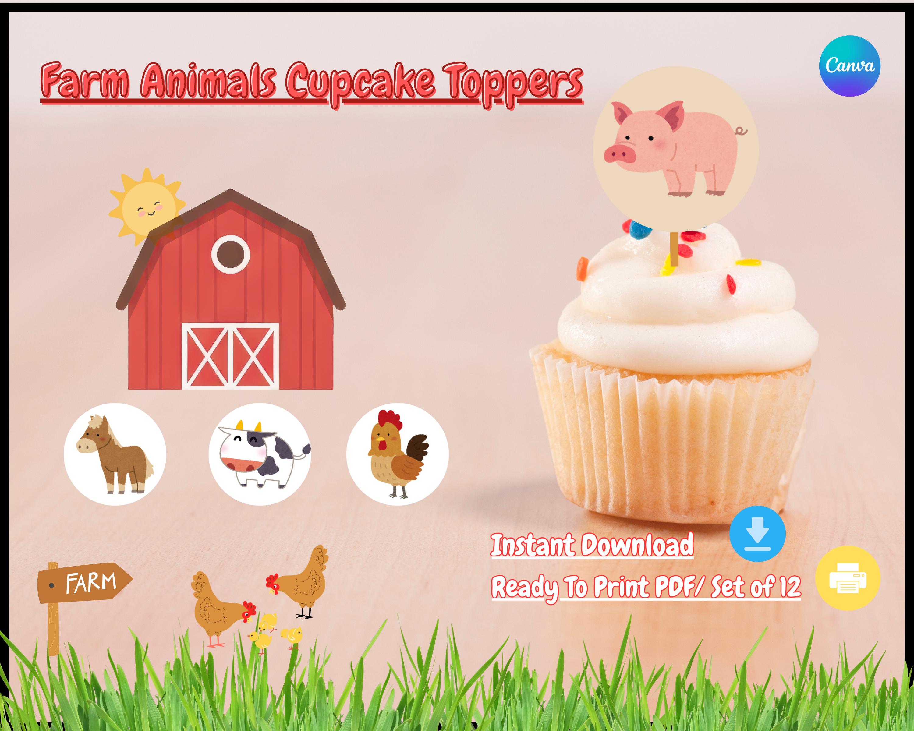 Farm Animals Cupcake Toppers: Printable Birthday Party Decor (digital ...