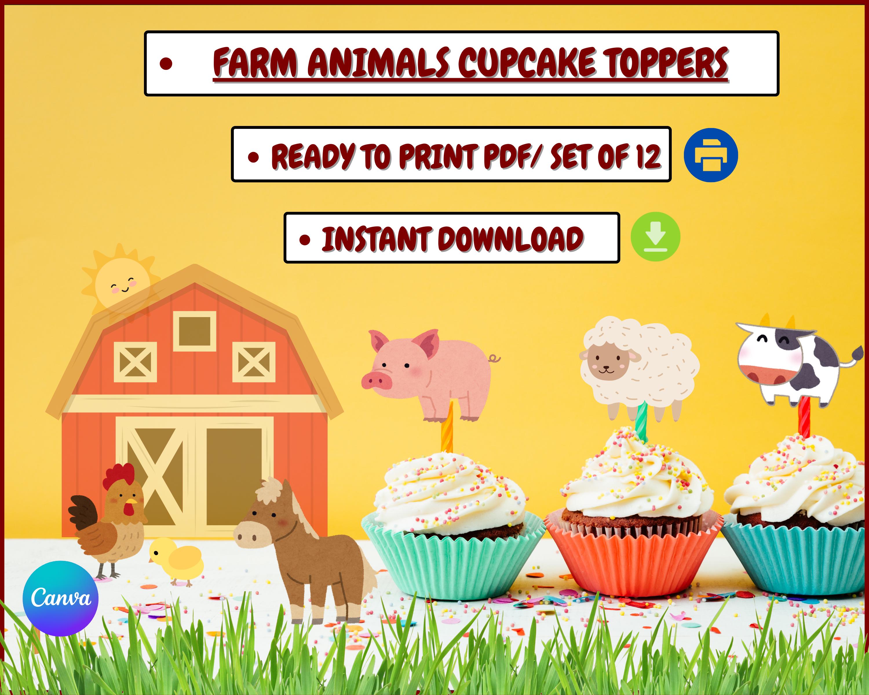 Farm Animals Cupcake Toppers: Printable Birthday Party Decor (digital ...