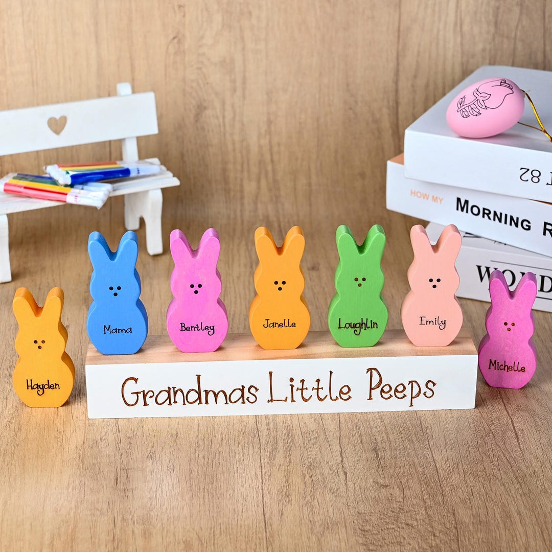 Wooden Easter Peeps Block Set, Personalized Wood Bunny Decor Grandmas ...