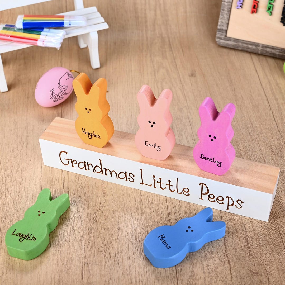 Wooden Easter Peeps Block Set, Personalized Wood Bunny Decor Grandmas ...