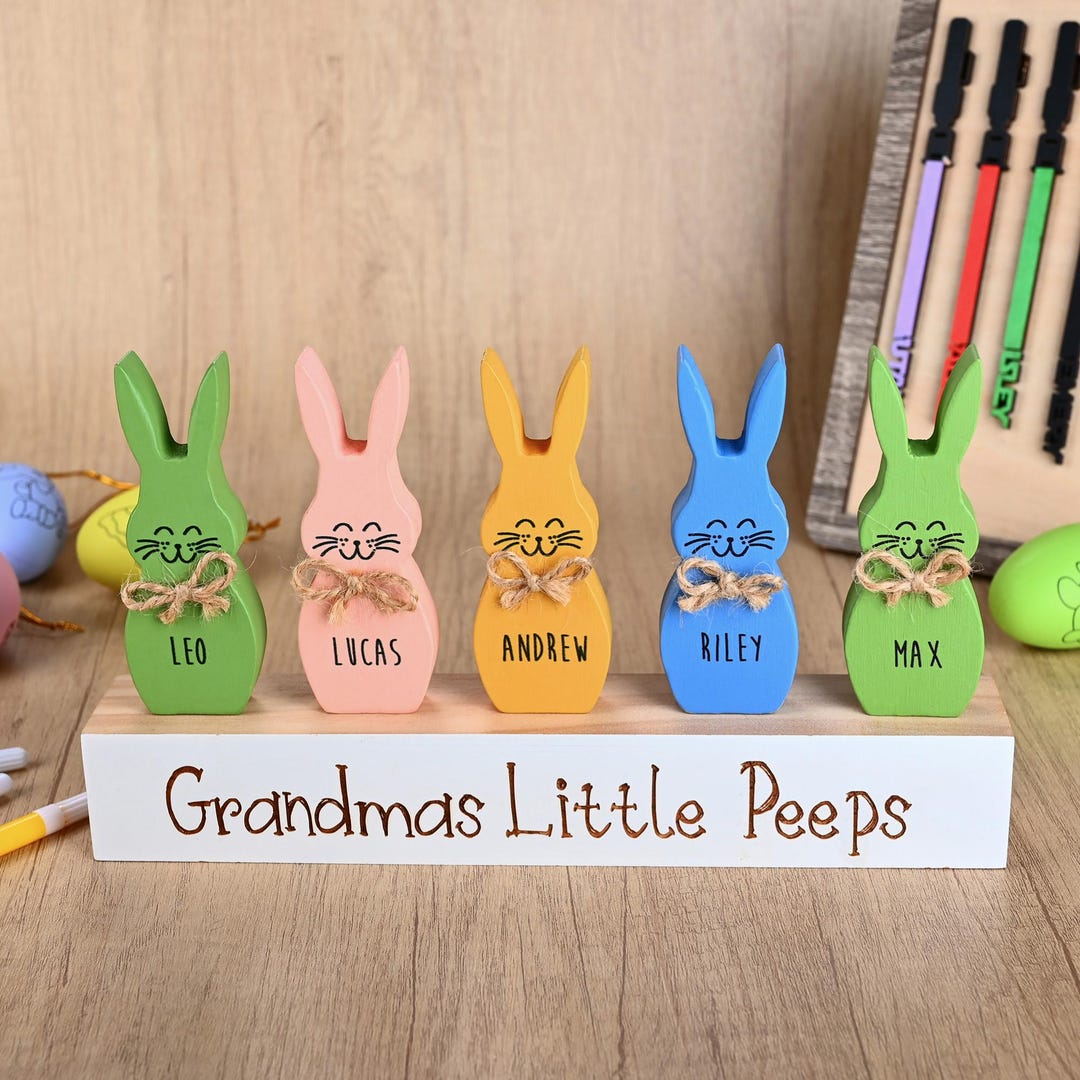 Wooden Easter Peeps Block Set, Personalized Wood Bunny Decor Grandmas ...