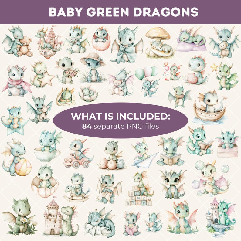 Watercolor Baby Dragon Clipart Bundle: Fantasy Nursery Decor (PNG) - Etsy