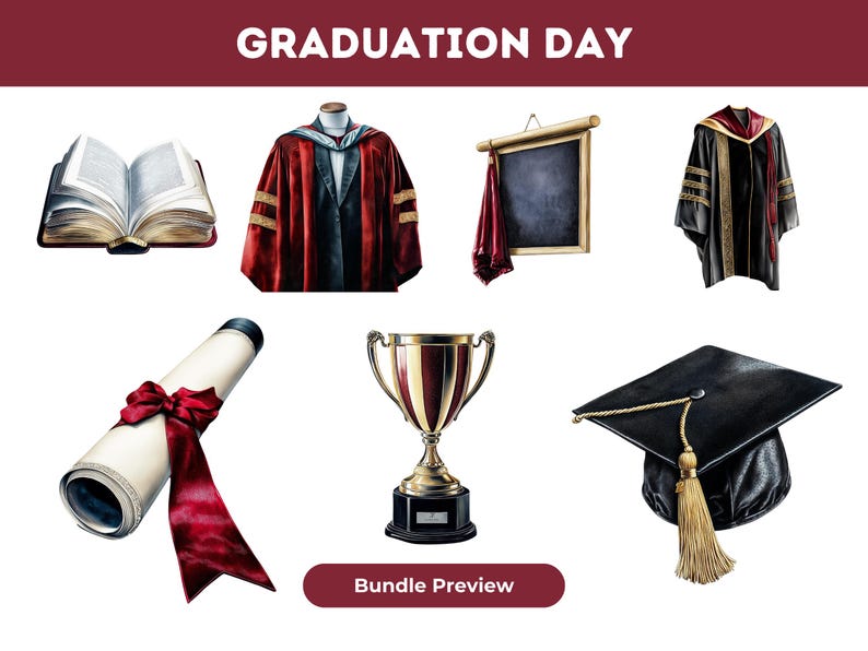 Graduation Watercolor Clipart Bundle: Class of 2025 (PNG, Digital ...