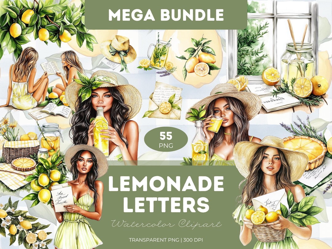 Lemonade Letters Clipart Bundle Watercolor PNG Italian Lemon ...