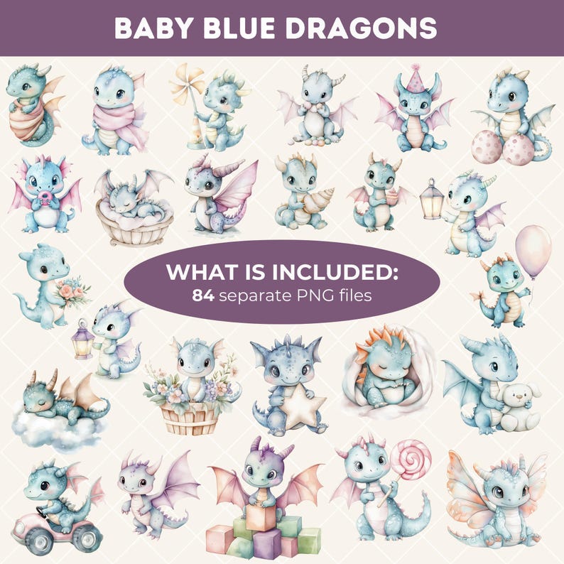 Watercolor Baby Dragon Clipart Bundle: Fantasy Nursery Decor (PNG) - Etsy