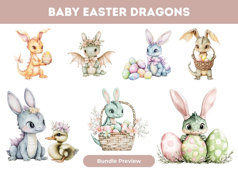 Baby Easter Dragons Clipart - 20 Pngs of Cute Spring Dragon Bunnies ...