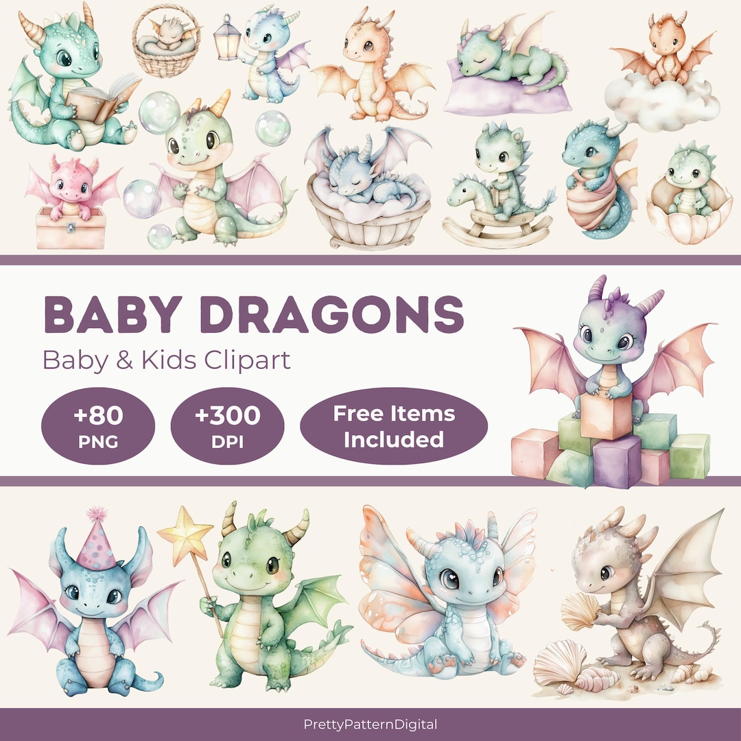Watercolor Baby Dragon Clipart Bundle: Fantasy Nursery Decor (PNG) - Etsy