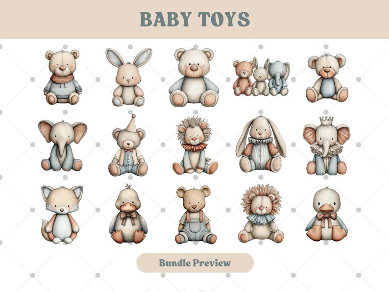 Watercolor Baby Toys Clipart: 64 PNG Nursery Decor Elements (digital ...