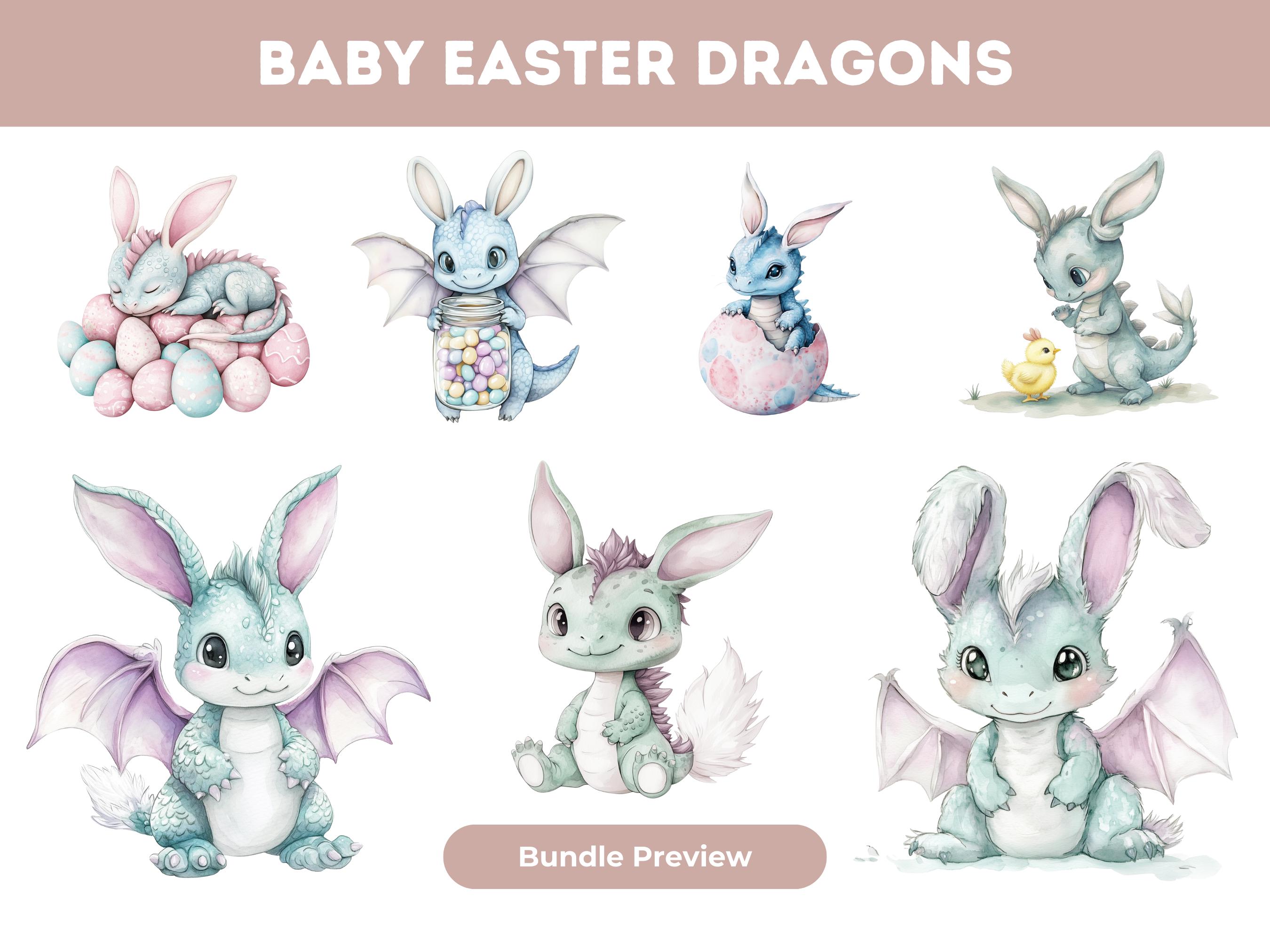 Baby Easter Dragons Clipart - 20 Pngs of Cute Spring Dragon Bunnies ...