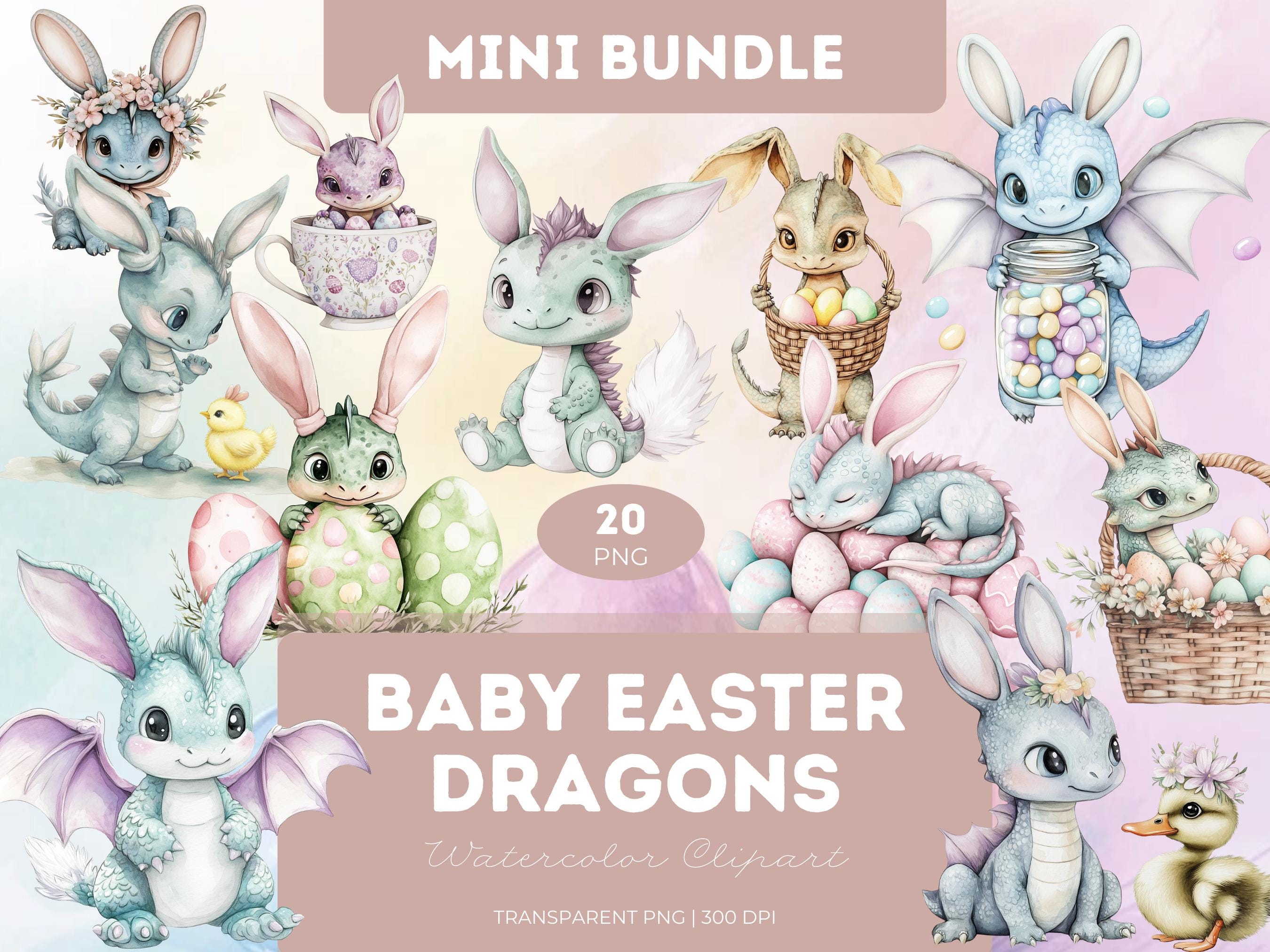 Baby Easter Dragons Clipart - 20 Pngs of Cute Spring Dragon Bunnies ...