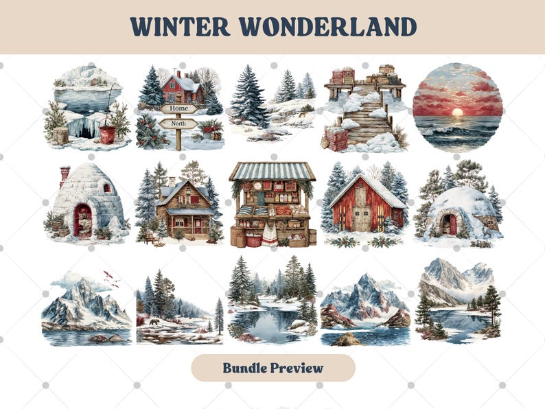 Winter Wonderland Watercolor Clipart | Arctic Animals PNG (95 Elements ...