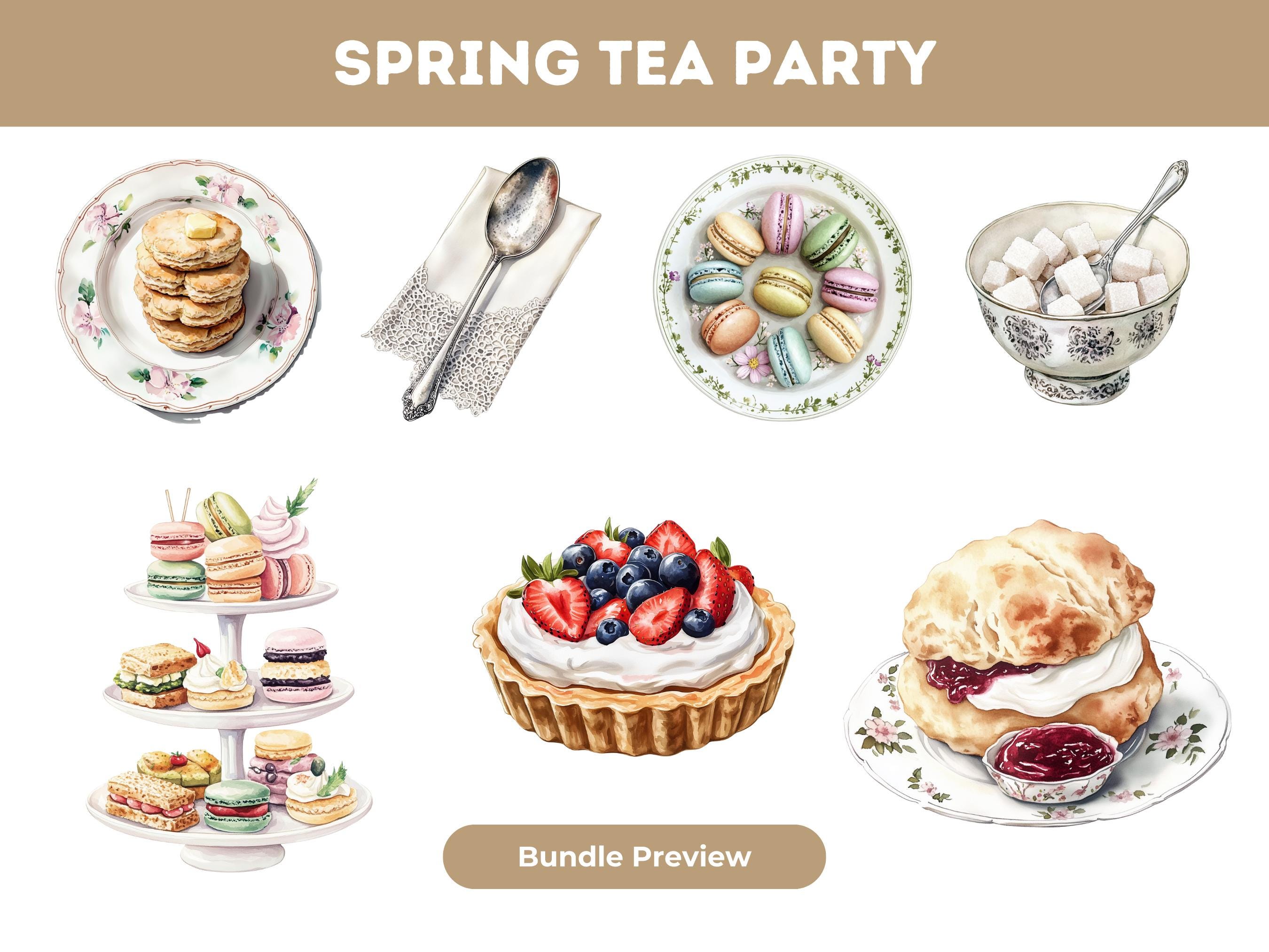 Vintage Tea Party Clipart: Watercolor Floral Afternoon (59 PNG) - Etsy