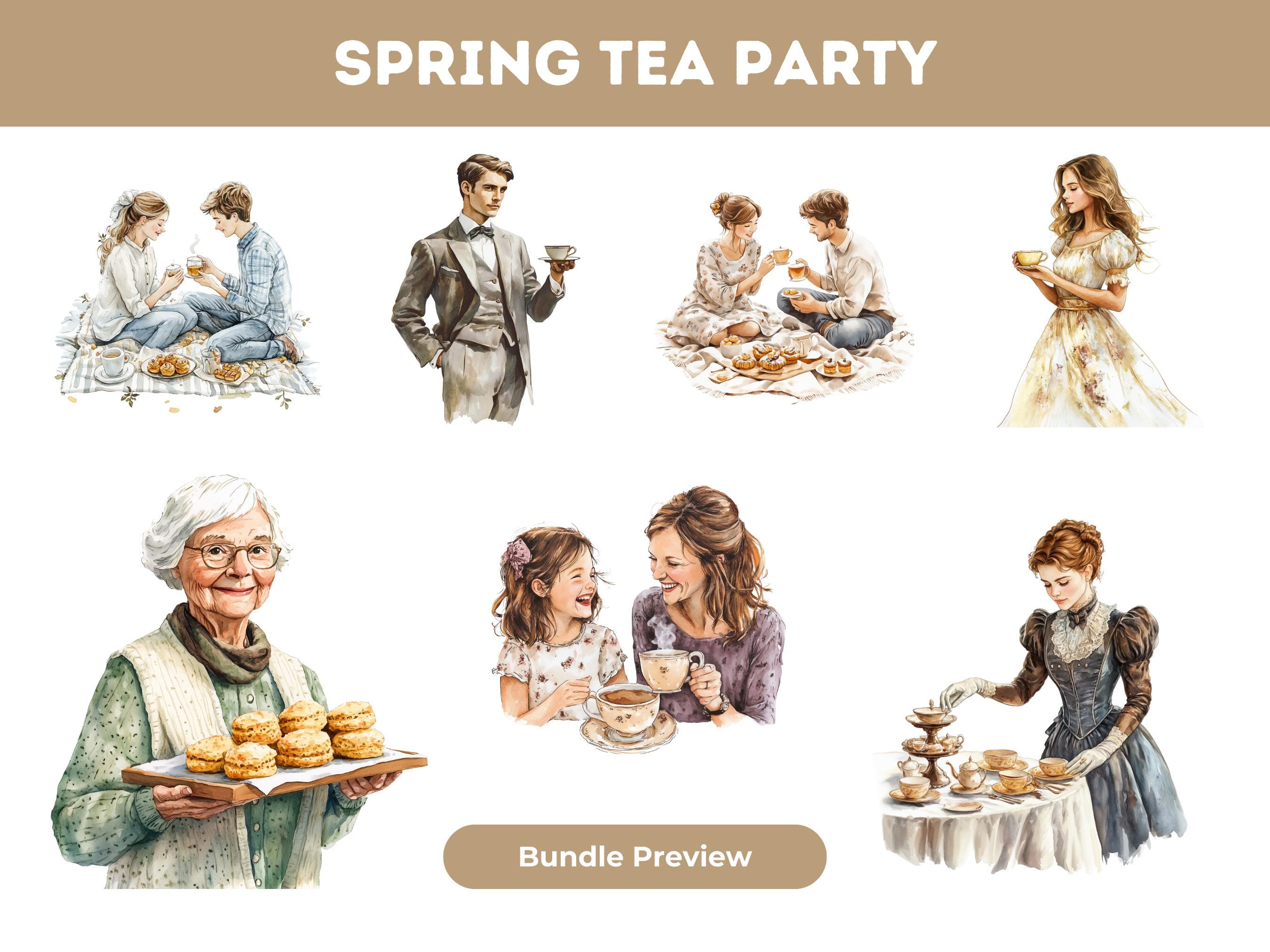 Vintage Tea Party Clipart: Watercolor Floral Afternoon (59 PNG) - Etsy
