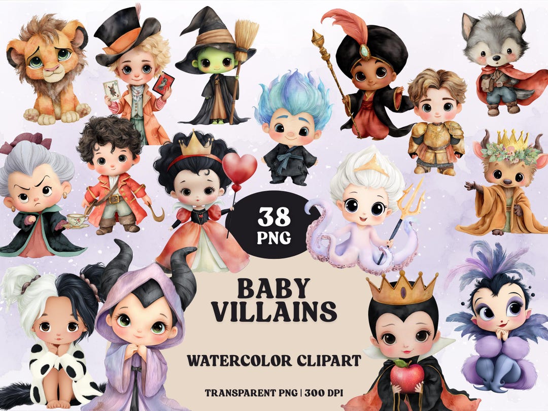 Baby Villains Watercolor Clipart Fairytale Villains , Dark Queen, Sea ...