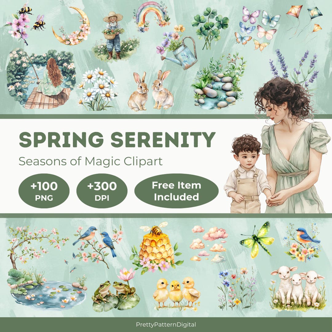 Watercolor Spring Clipart: Floral, Animals, Rainbows (PNG Digital ...
