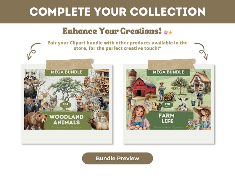 Watercolor Baby Farm Animals Clipart: Barnyard PNG Bundle (digital ...