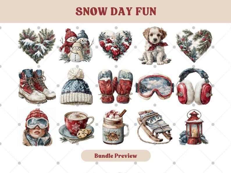 Cozy Winter Clipart Watercolor | Snow Day, Sleds, Snowmen, Mittens, Ice ...