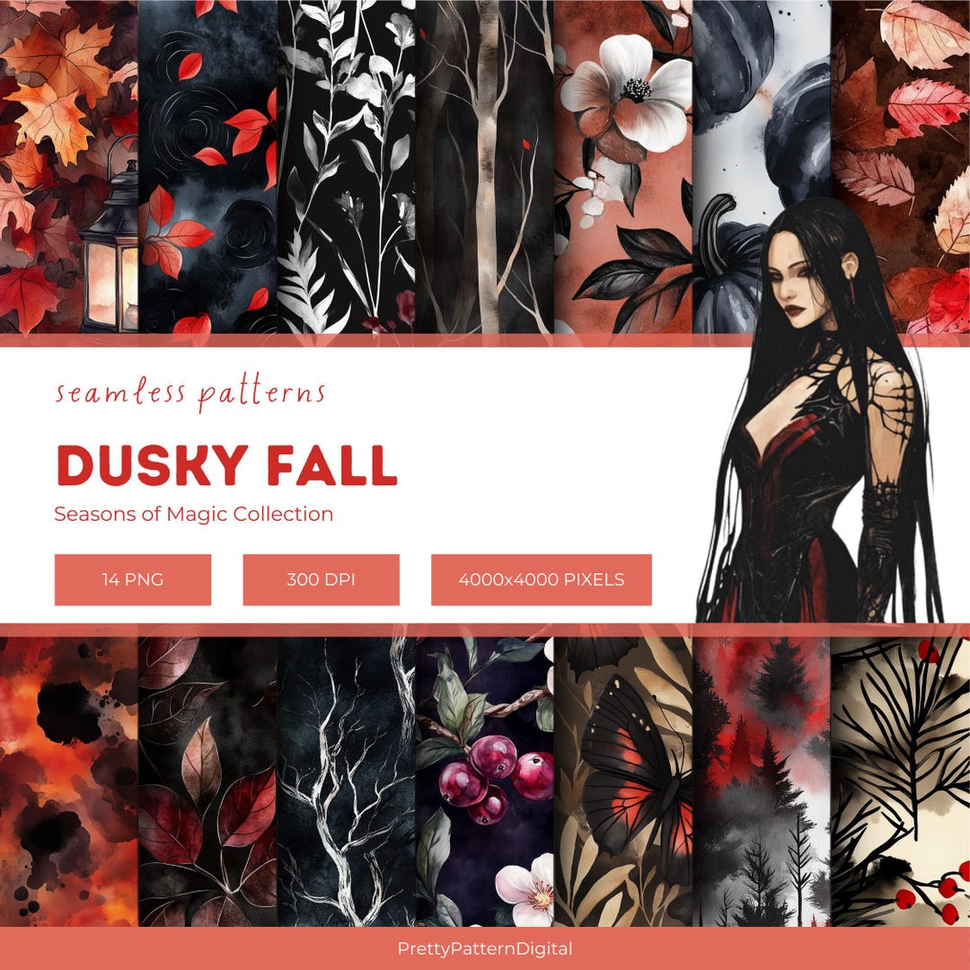 Watercolor Fall Patterns: Gothic Autumn Florals, Dark Seamless Paper ...