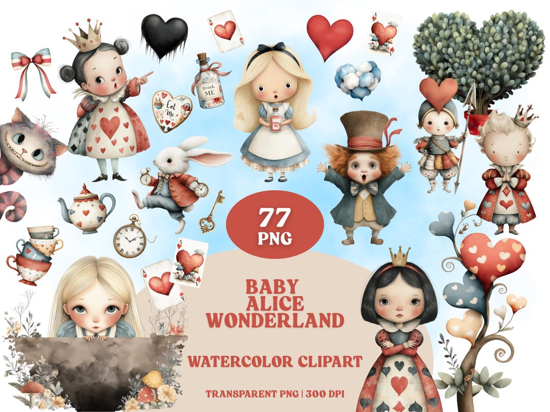 Alice in Wonderland Watercolor Clipart | Tea Party PNG Graphics - Etsy