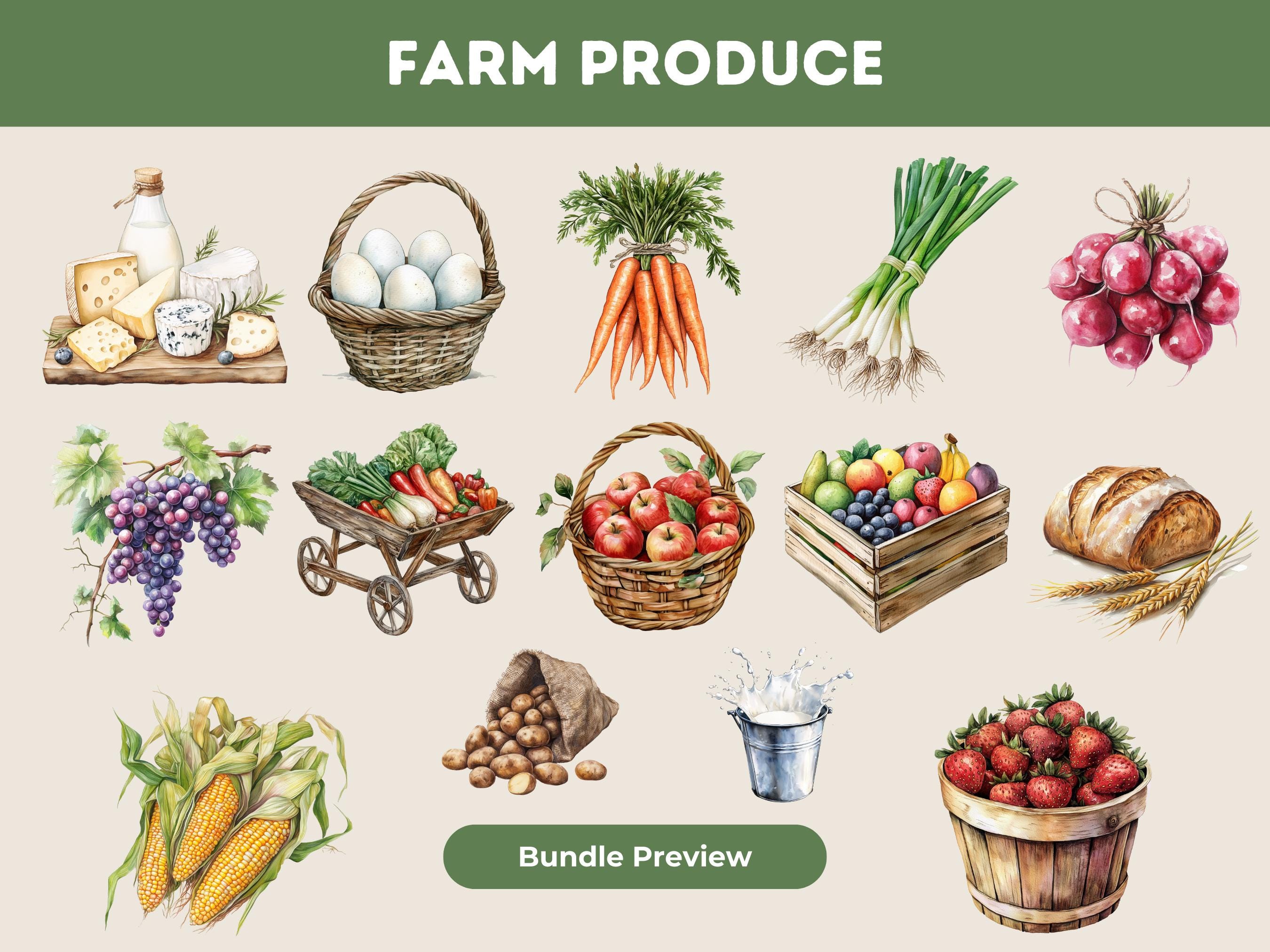 Farm Animals Watercolor Clipart Bundle: Rustic Homestead PNG (digital ...
