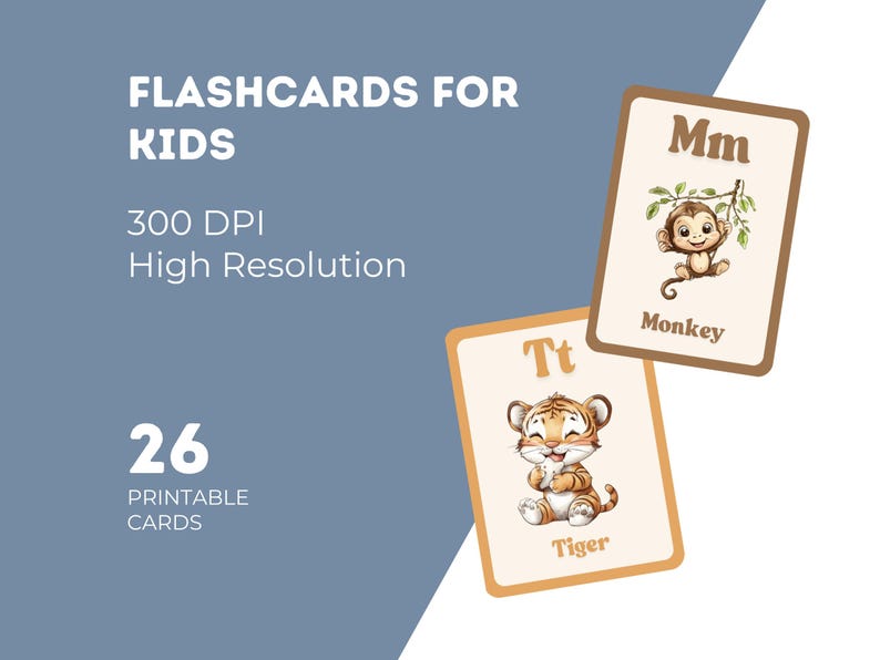 Alphabet Flashcards for Kids Printable PDF A to Z Learning Cards A6 A8 ...