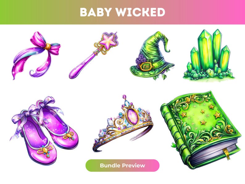 Wicked Watercolor Clipart: Elphaba, Glinda, Witch PNG Bundle (digital ...
