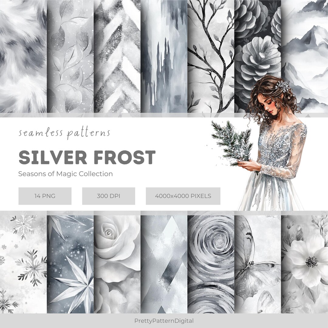 Watercolor Silver Frost Patterns, Cozy Winter Snow & Ice Designs ...