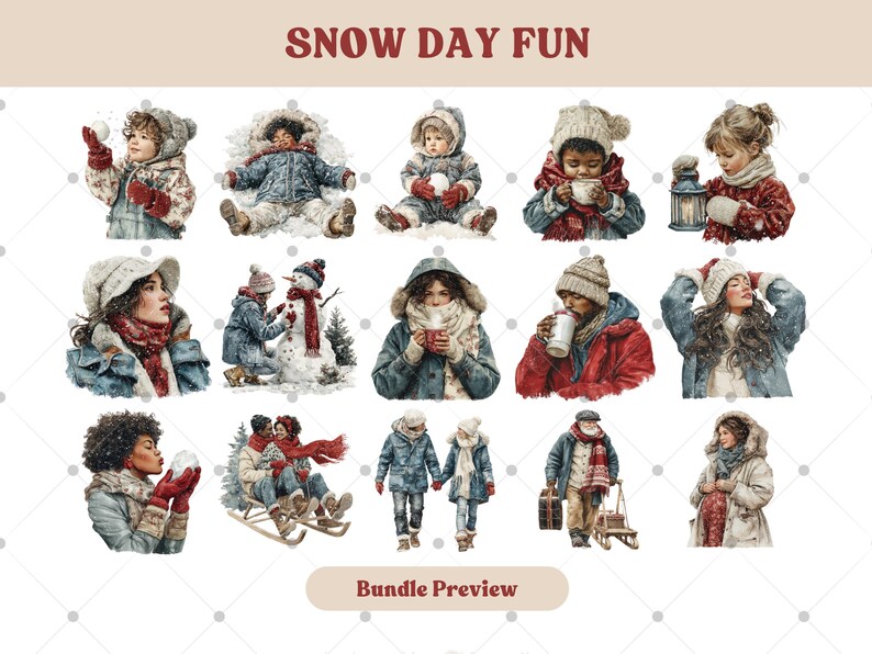 Cozy Winter Clipart Watercolor | Snow Day, Sleds, Snowmen, Mittens, Ice ...