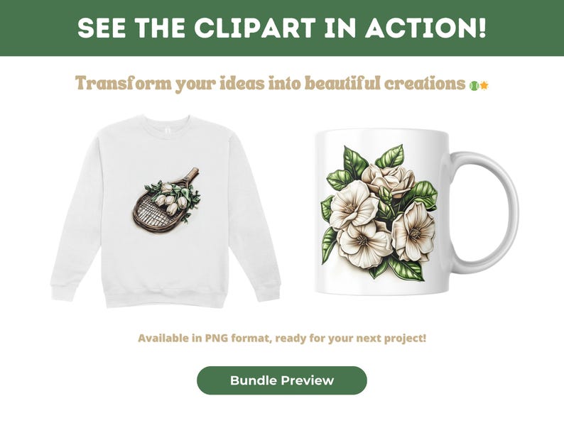 Tennis Flowers Watercolor Clipart Bundle: Sports Floral PNG (digital ...