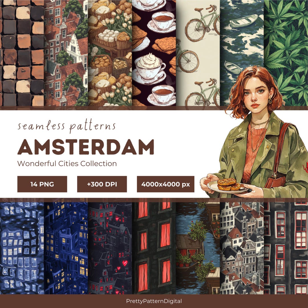 Amsterdam Seamless Patterns Watercolor Dutch Designs Canal Houses ...
