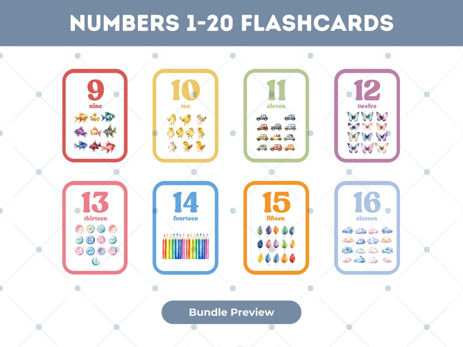 Numbers 1-20 Flashcards: Watercolor Learning, Homeschool (PDF) - Etsy