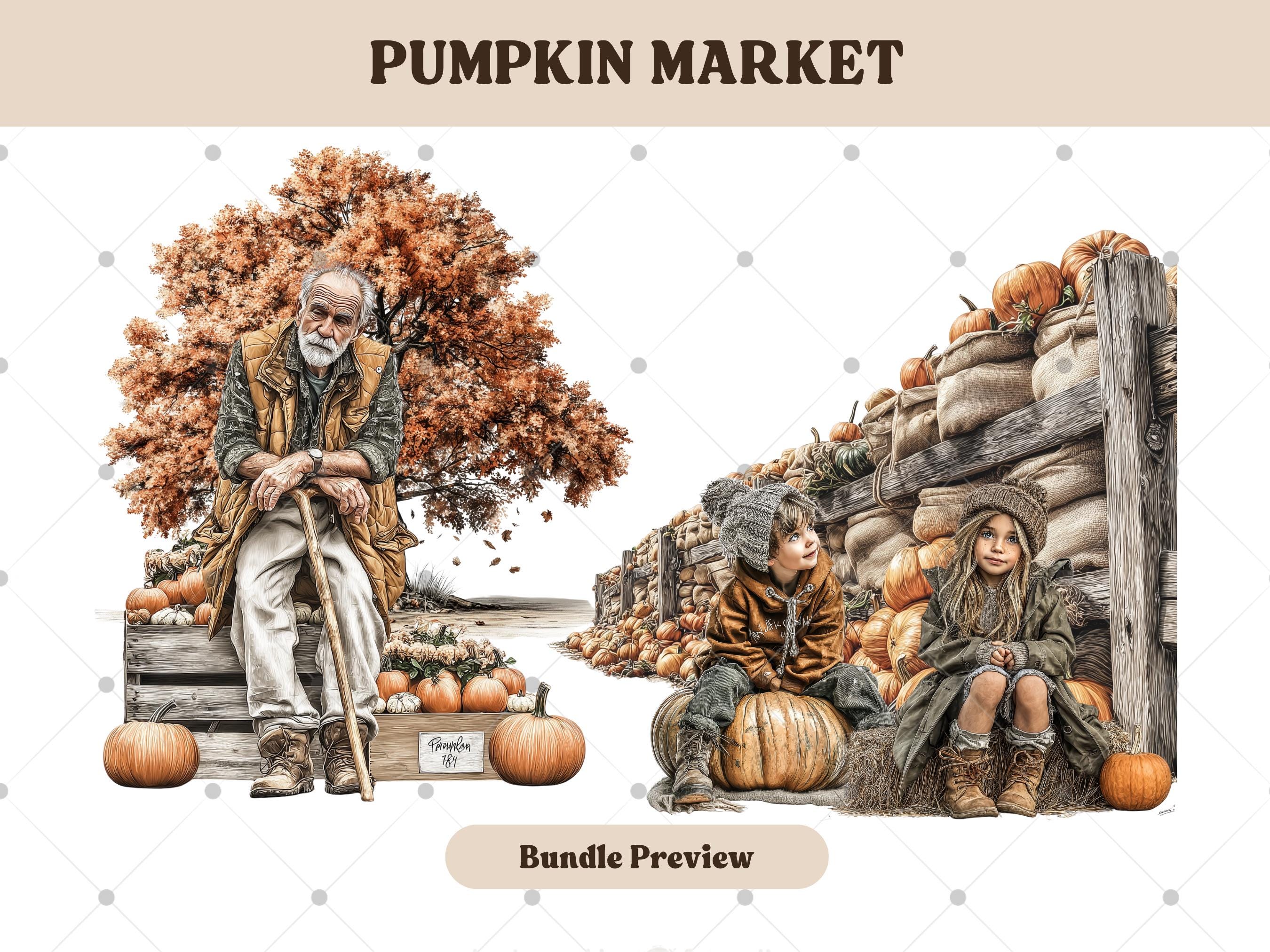 Watercolor Pumpkin Market Clipart Bundle: Fall Harvest PNG (105 ...