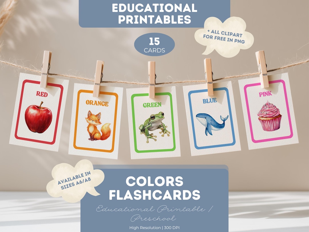Color Flashcards for Kids Printable PDF Preschool Learning A6 A8 Pastel ...