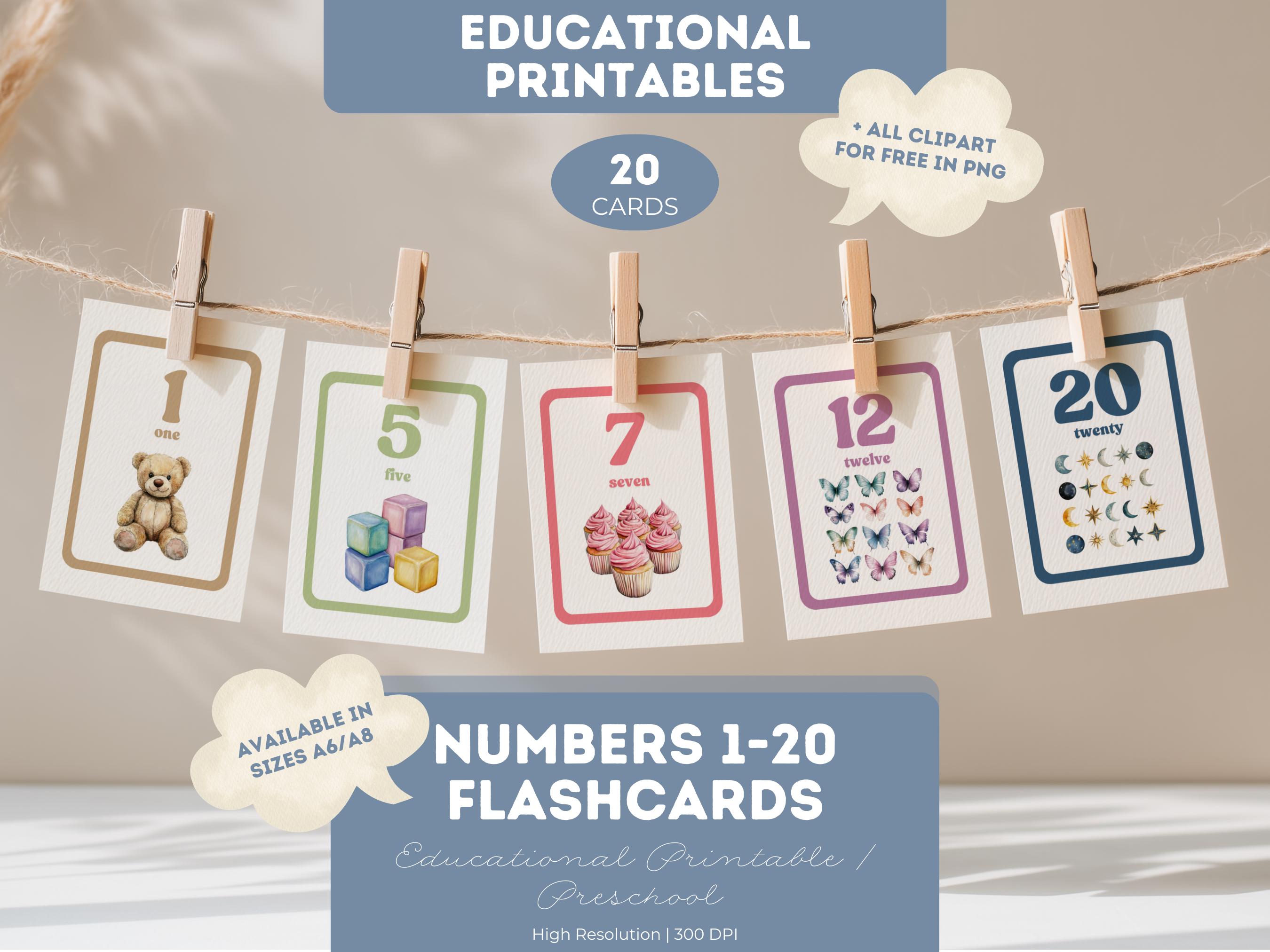 Numbers 1-20 Flashcards: Watercolor Learning, Homeschool (PDF) - Etsy